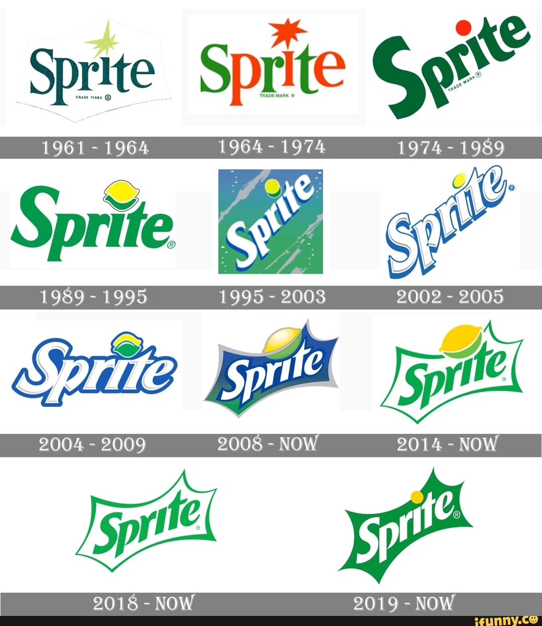 Sprite Sprite 1964 - 1974 1961-1964 Sprite PSOITTe, sprite 2004 - 2009 ...