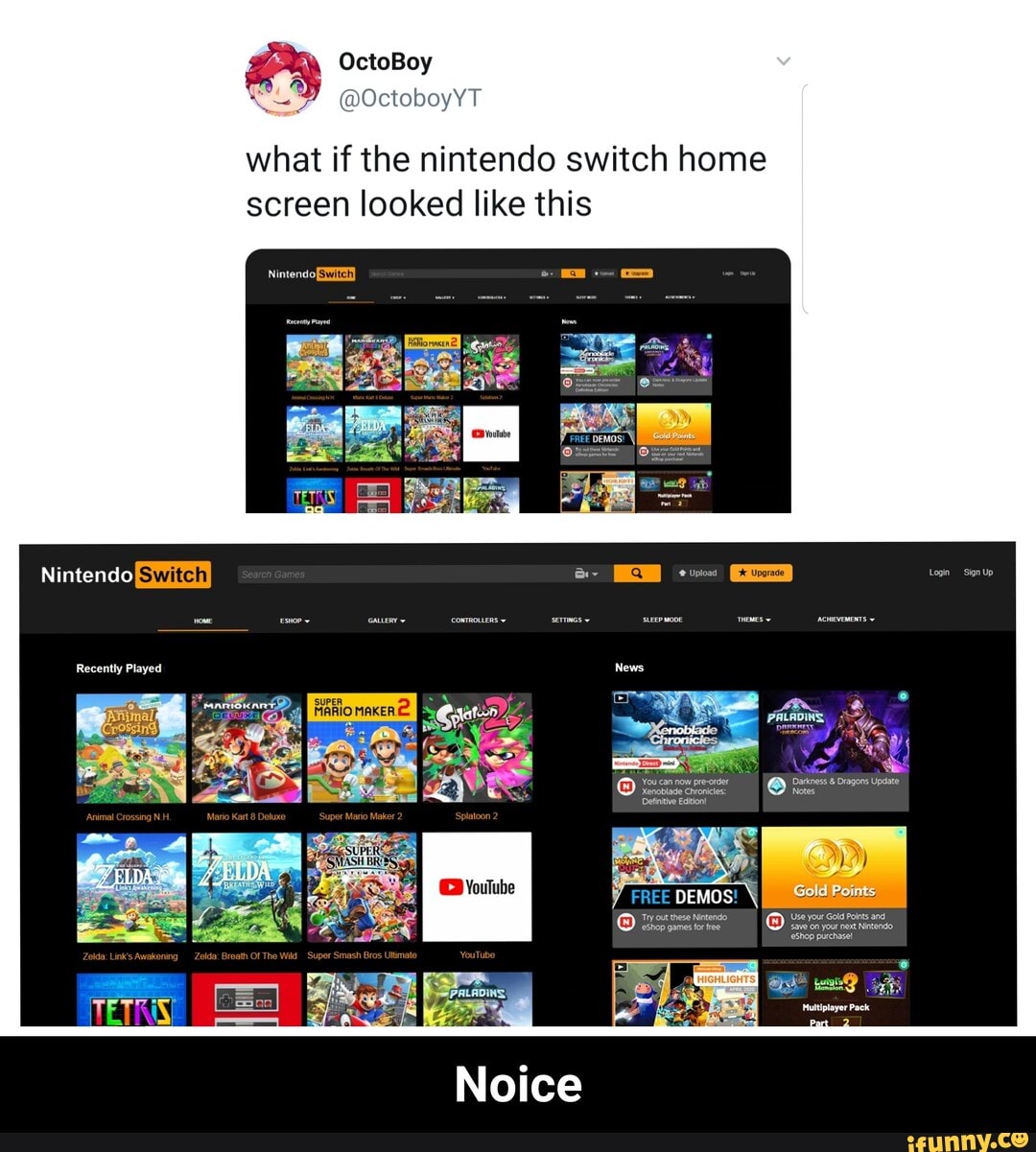 What if the nintendo switch home screen looked like this Nintendo ...