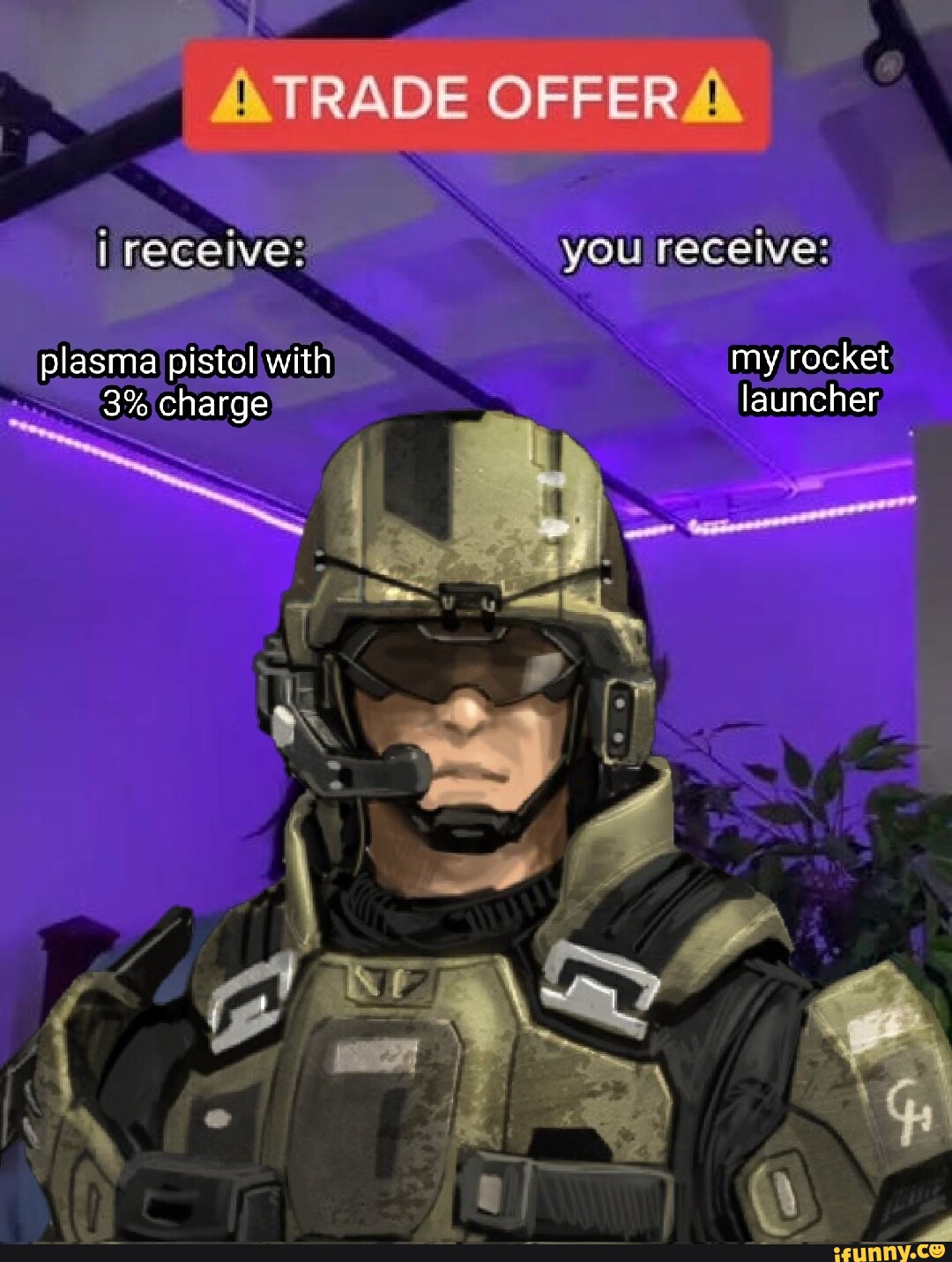 RADE OFFER you receive: plasma pistol with my rocket 3% charge launcher ...