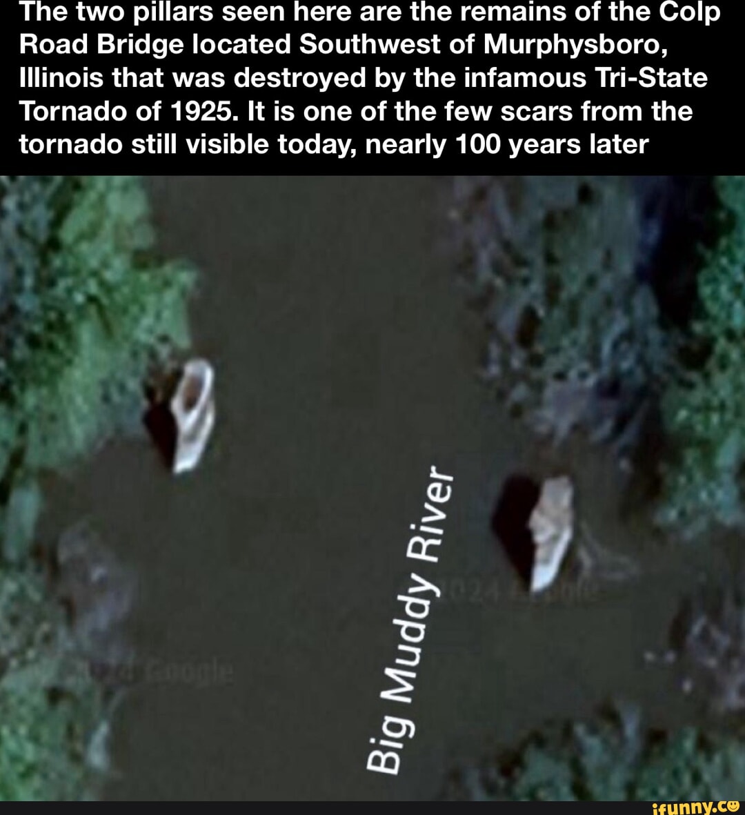 The two pillars seen here are the remains of the Colp Road Bridge ...