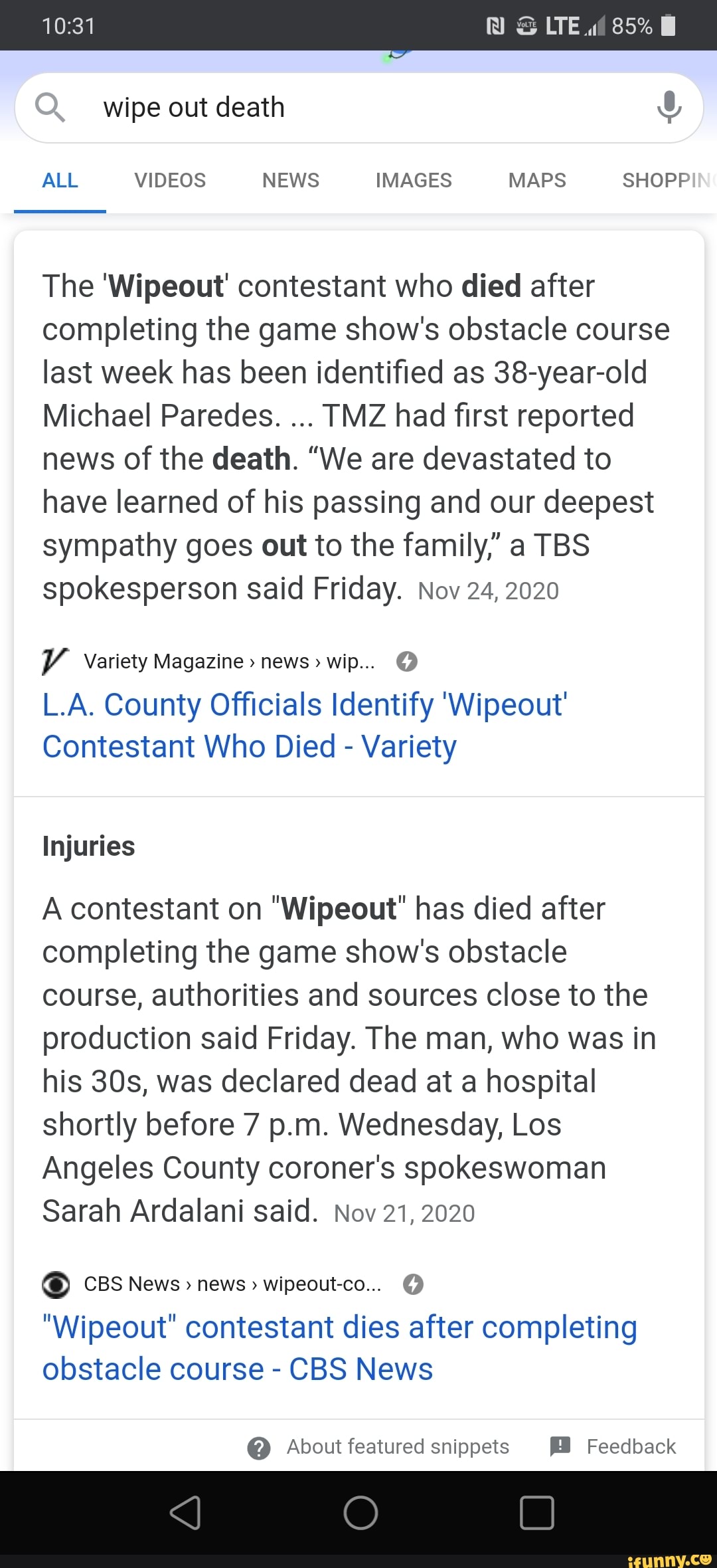 Wipe out death LTE 85% ALL VIDEOS NEWS IMAGES MAPS SHOPP The 'Wipeout ...