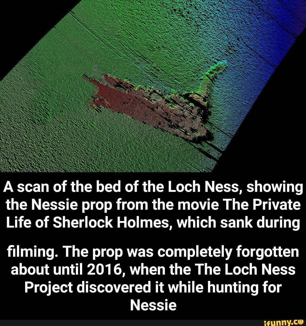 A scan of the bed of the Loch Ness, showing the Nessie prop from the ...