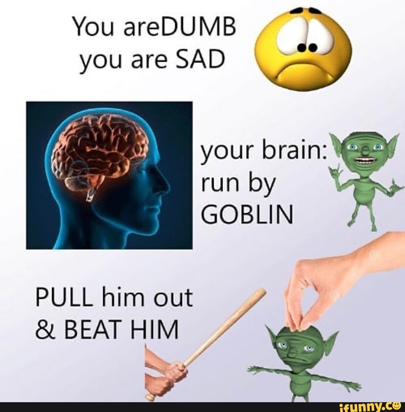 You areDUMB you are SAD your brain: run by GOBLIN PULL him out & BEAT ...