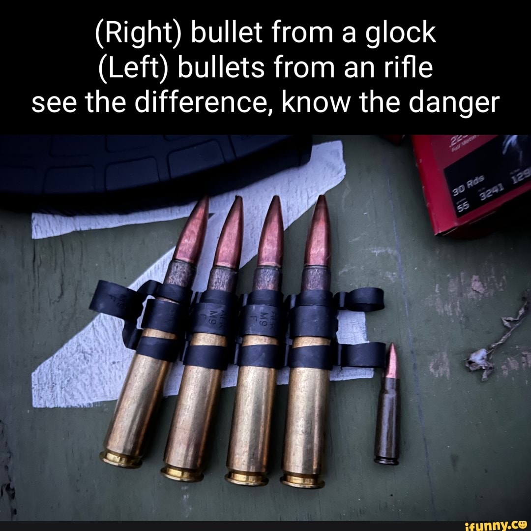 (Right) bullet from a glock (Left) bullets from an rifle see the ...