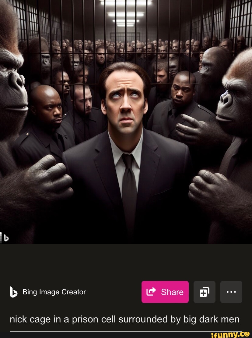 Lb Bing Image Creator Share nick cage in a prison cell surrounded by ...