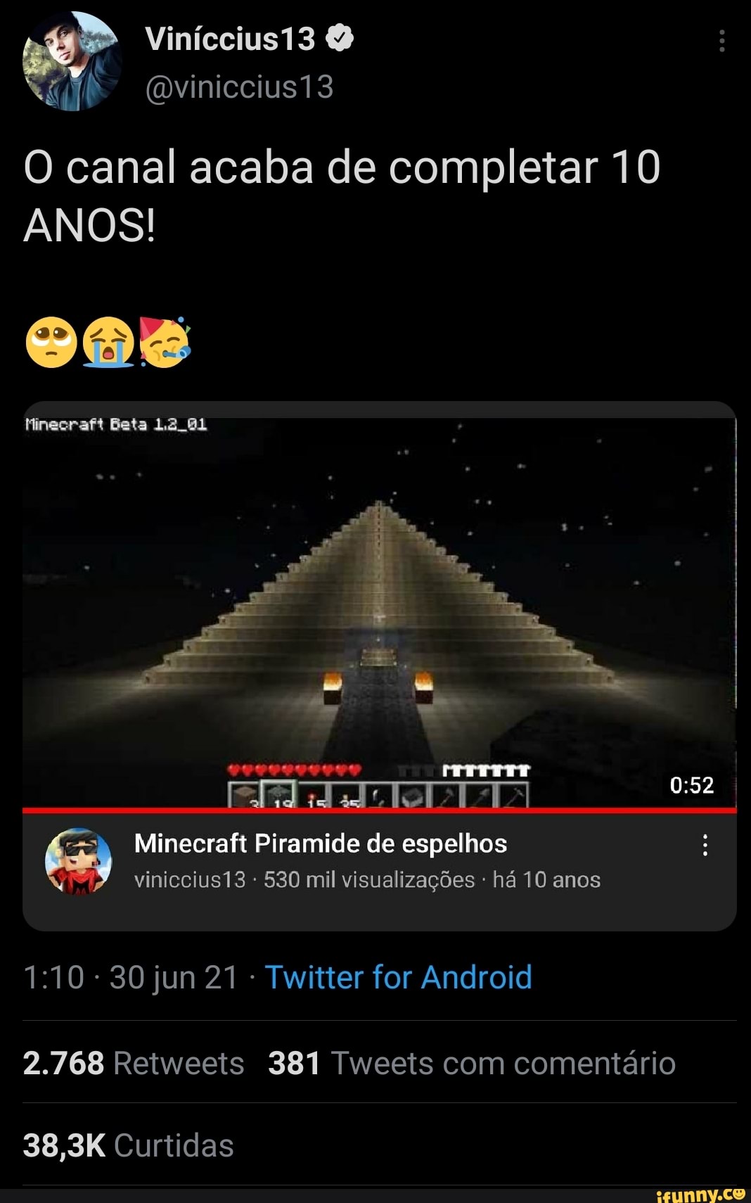 " Vinícciusi3 viniccius13 O canal acaba de completar 10 ANOS! Ninecraft ...