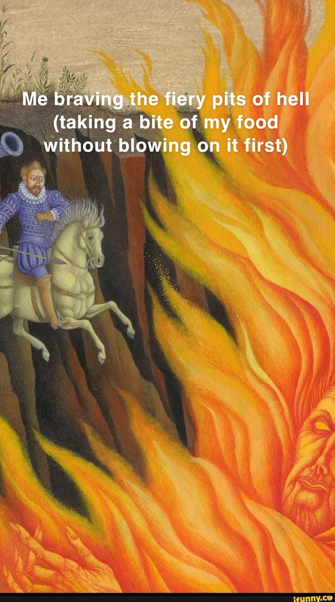 Me braving the fiery pits of hell (taking a bite of my food without ...