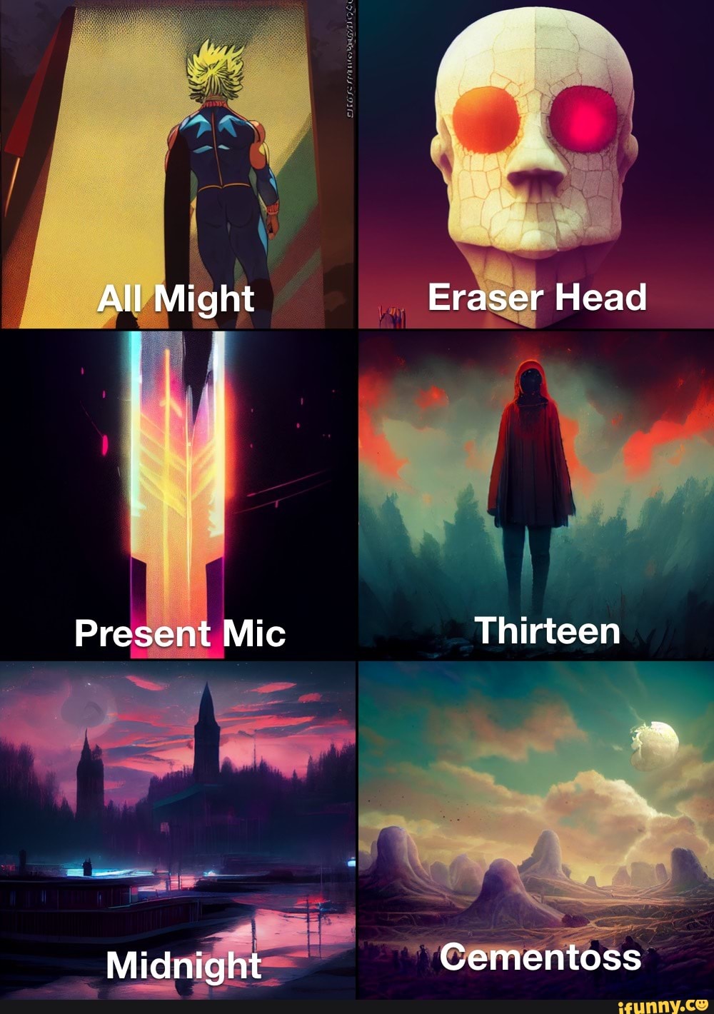 All Might Present Mic Midnight Eraser Head Thirteen Cementoss - iFunny