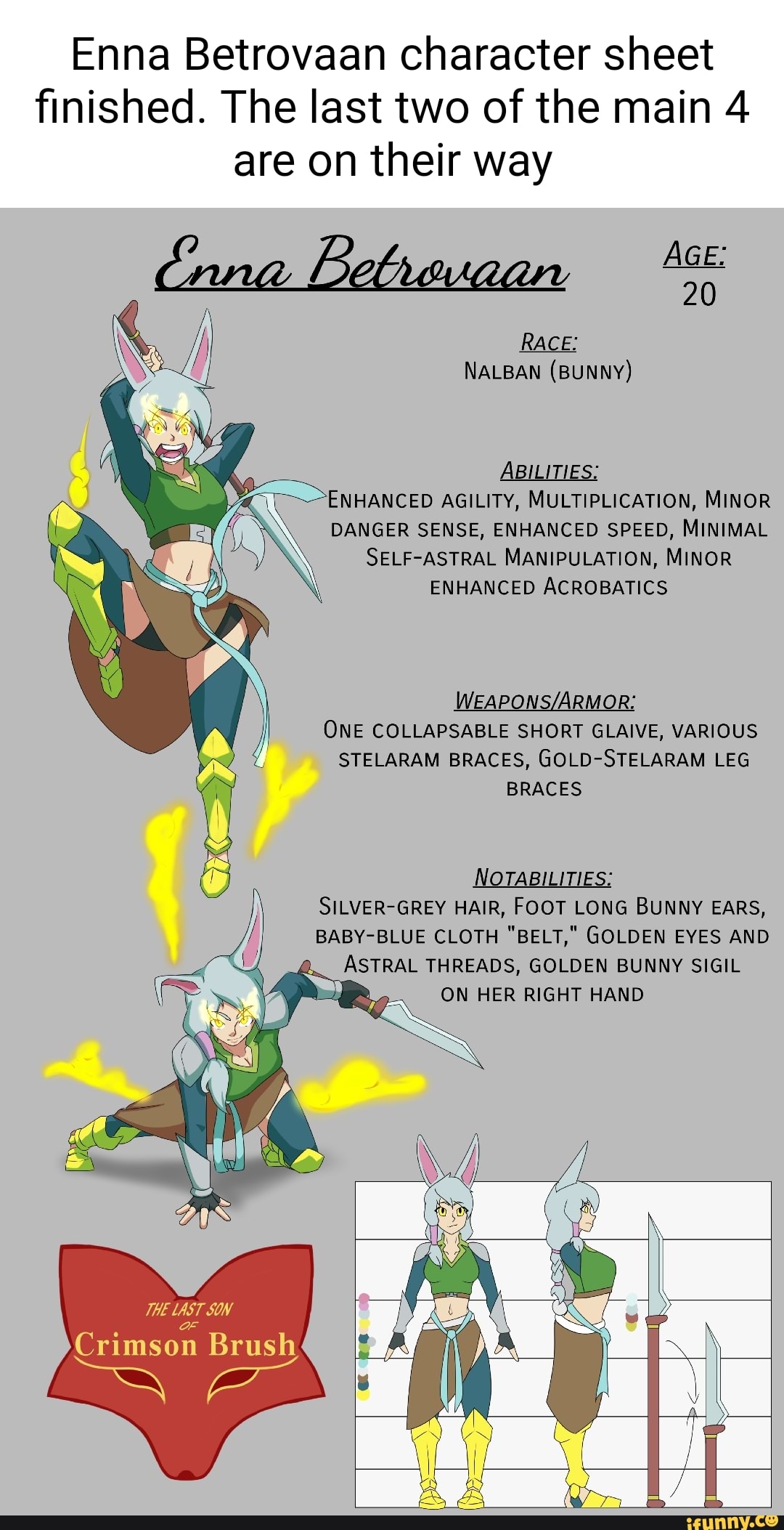 Enna Betrovaan character sheet finished. The last two of the main 4 are ...