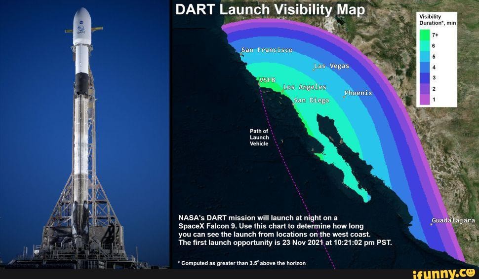 DART Launch Visibility Map Path of Launch Vehicle NASA's DART mission ...