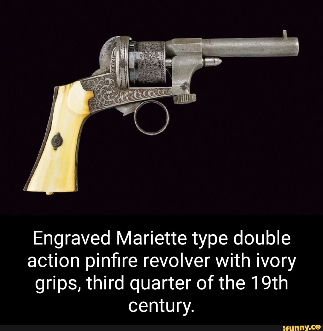Engraved Mariette type double action pinfire revolver with ivory grips ...