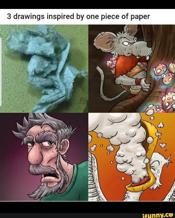 3 drawings inspired by one piece of paper - iFunny