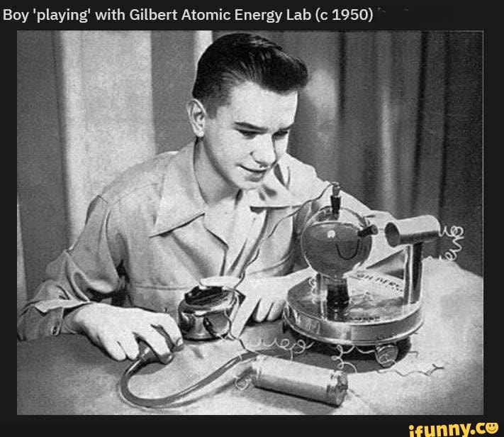 Boy 'playing' with Gilbert Atomic Energy Lab (c 1950) - iFunny