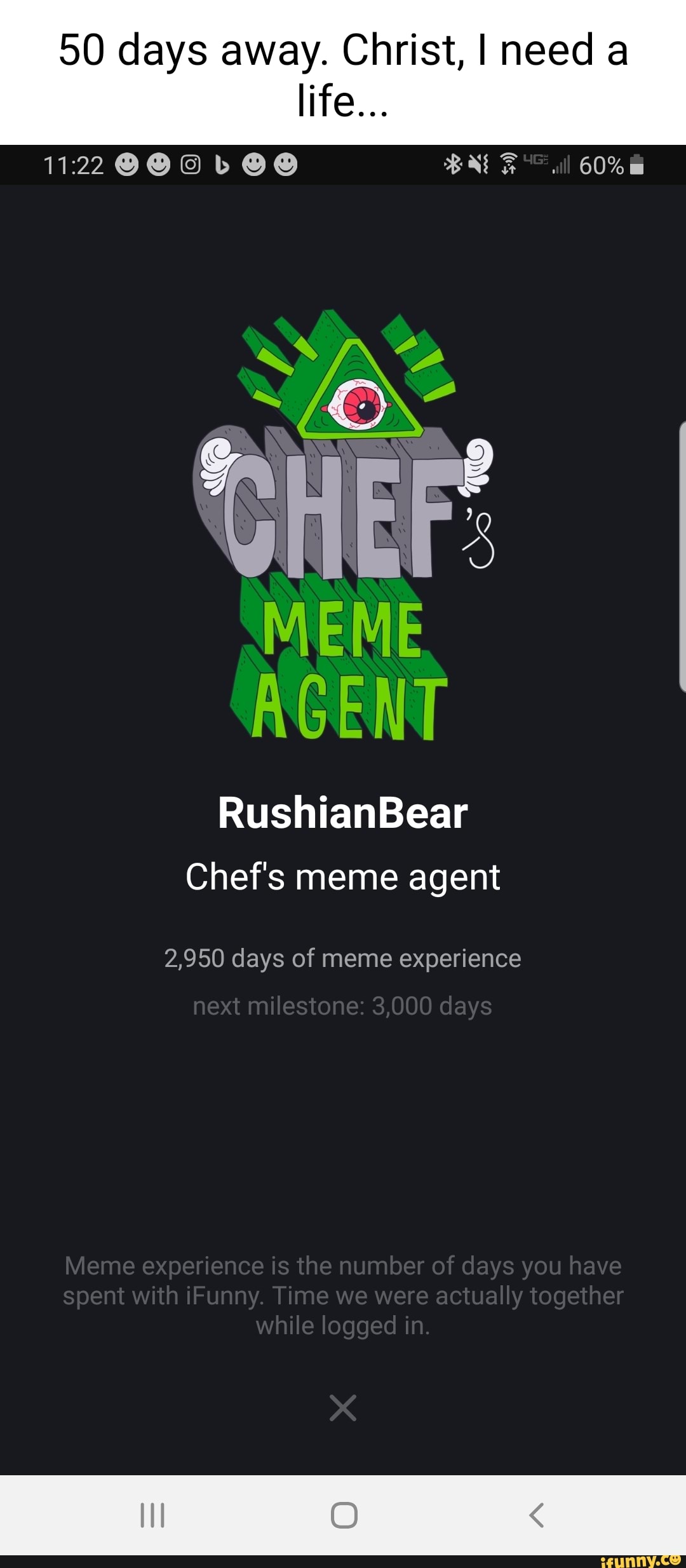 50 days away. Christ, I need a life... ll 60% MEME AGENT RushianBear ...