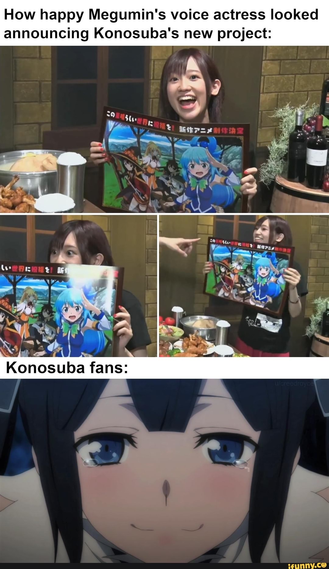How happy Megumin's voice actress looked announcing Konosuba's new ...