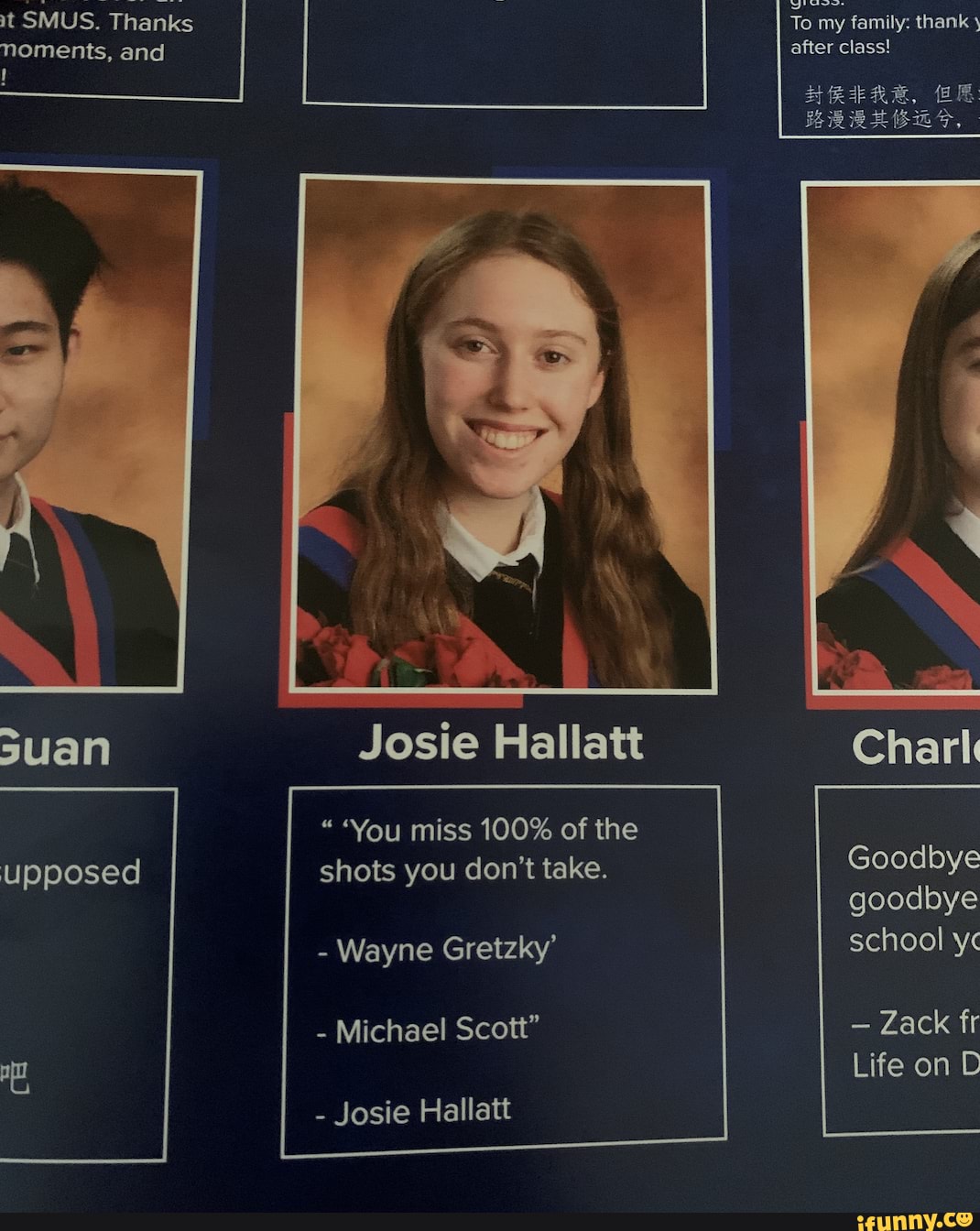 To my family: thank } after class! SMUS. Thanks noments, and suan Josie ...