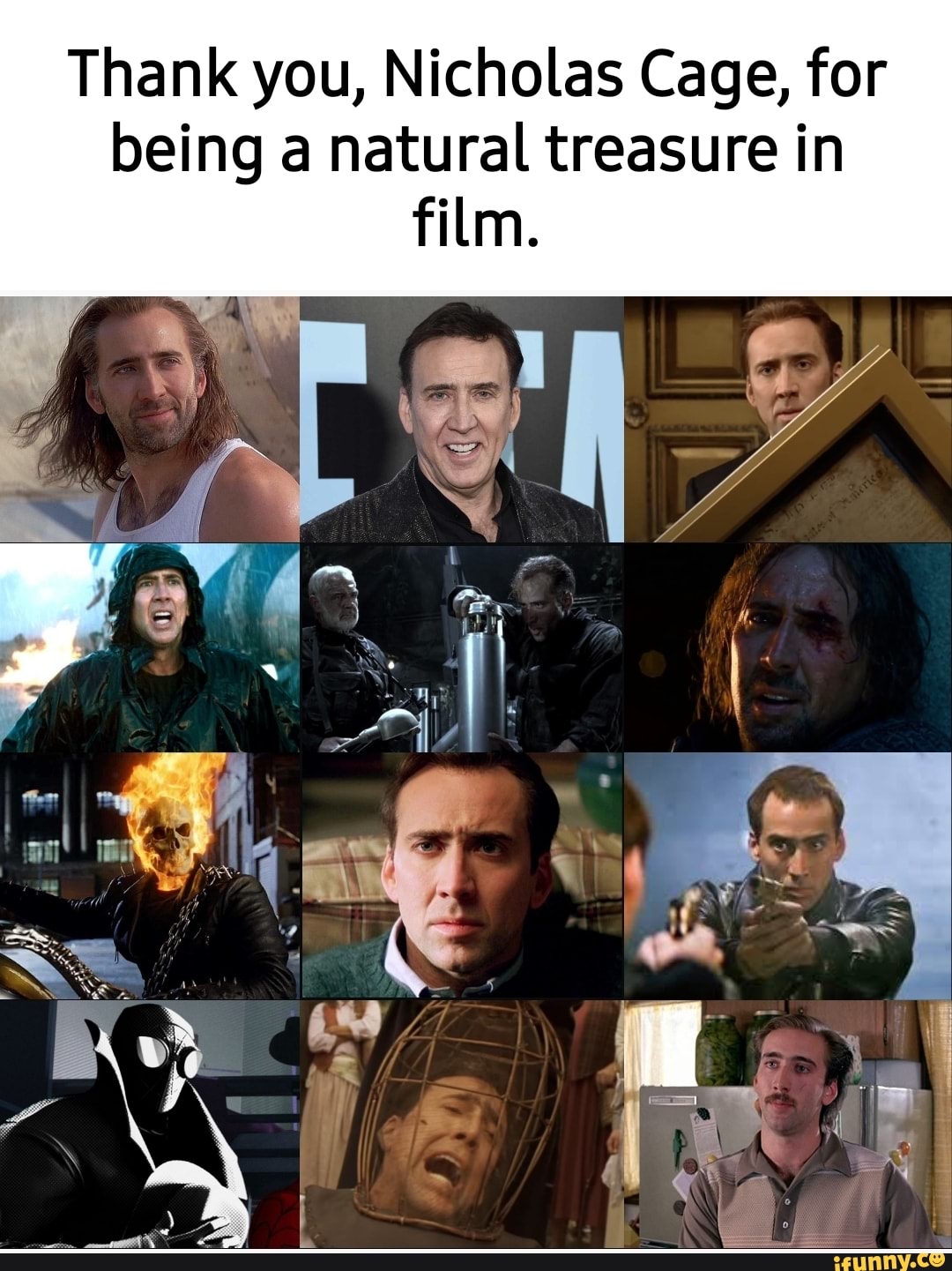 Thank you, Nicholas Cage, for being a natural treasure in film. - iFunny