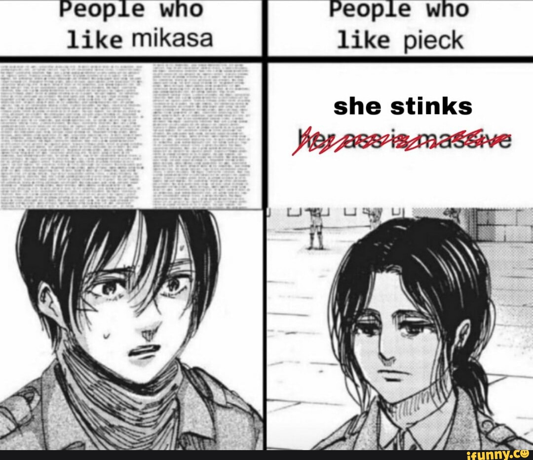 People who People who like mikasa like pieck she stinks - iFunny