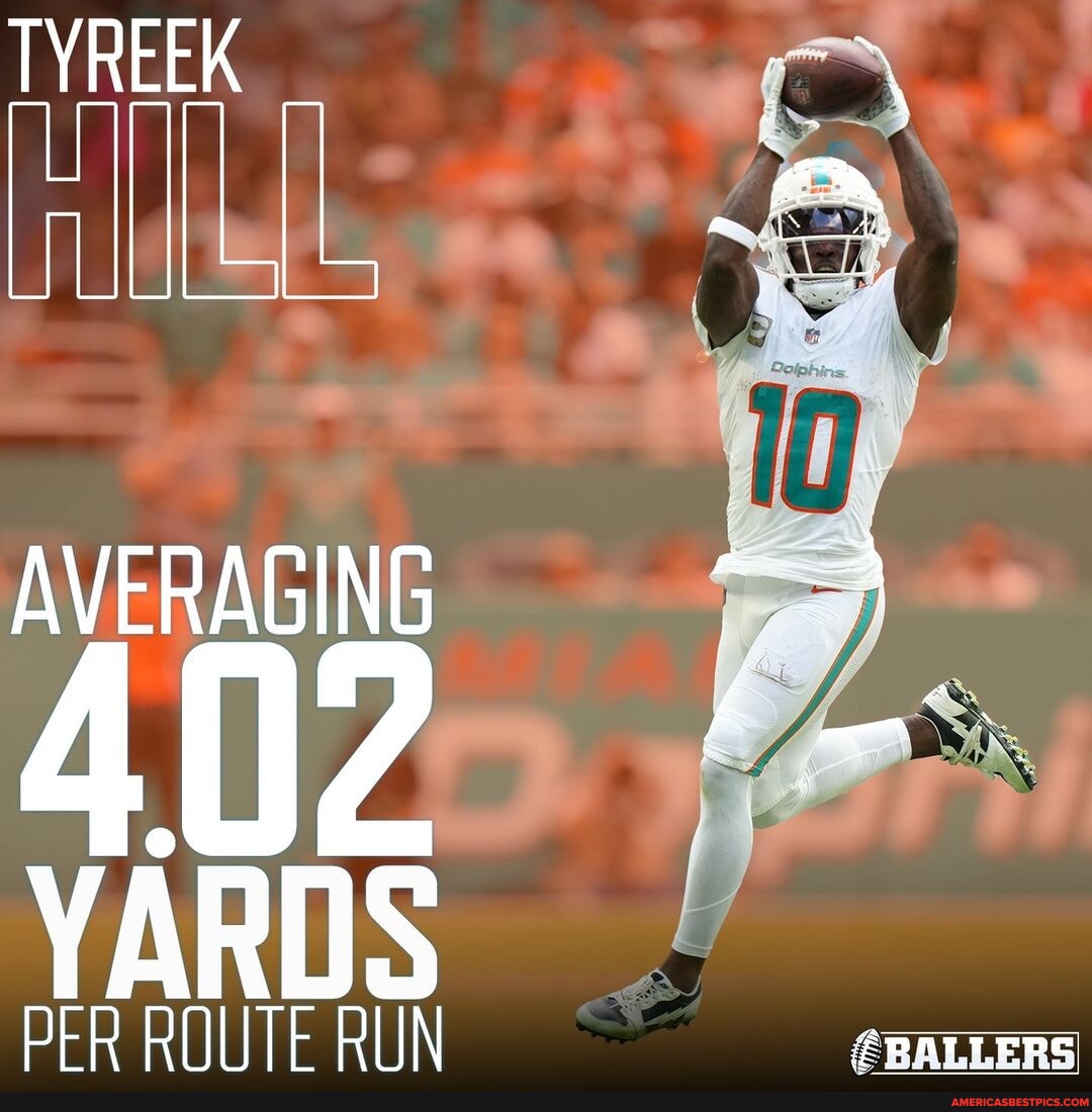 Tyreek Hill is averaging 4.02 yards per route run. Last season he led ...