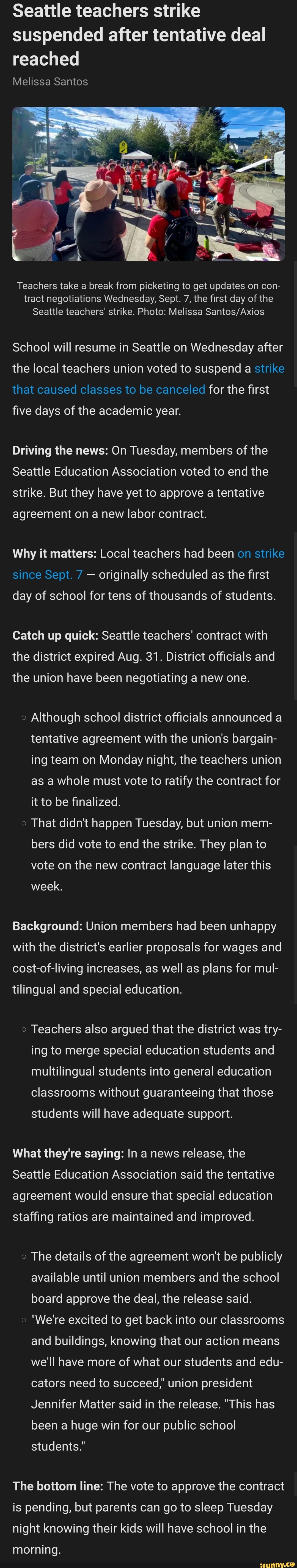 Seattle teachers strike suspended after tentative deal reached Melissa ...