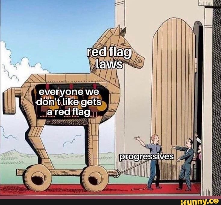 Red flag laws, everyone we don't like gets flag. progressives - iFunny