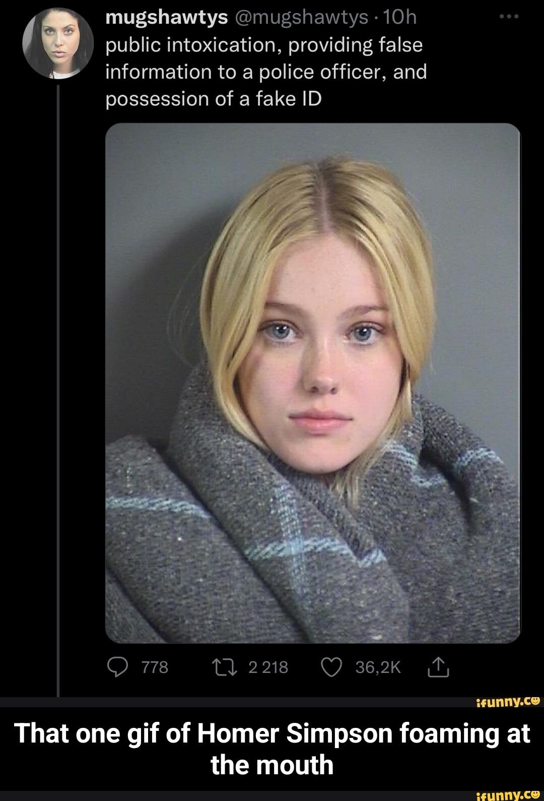 Mugshawtys @mugshawtys public intoxication, providing false information ...