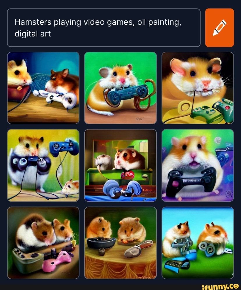 Hamsters playing video games, oil painting, digital art - iFunny