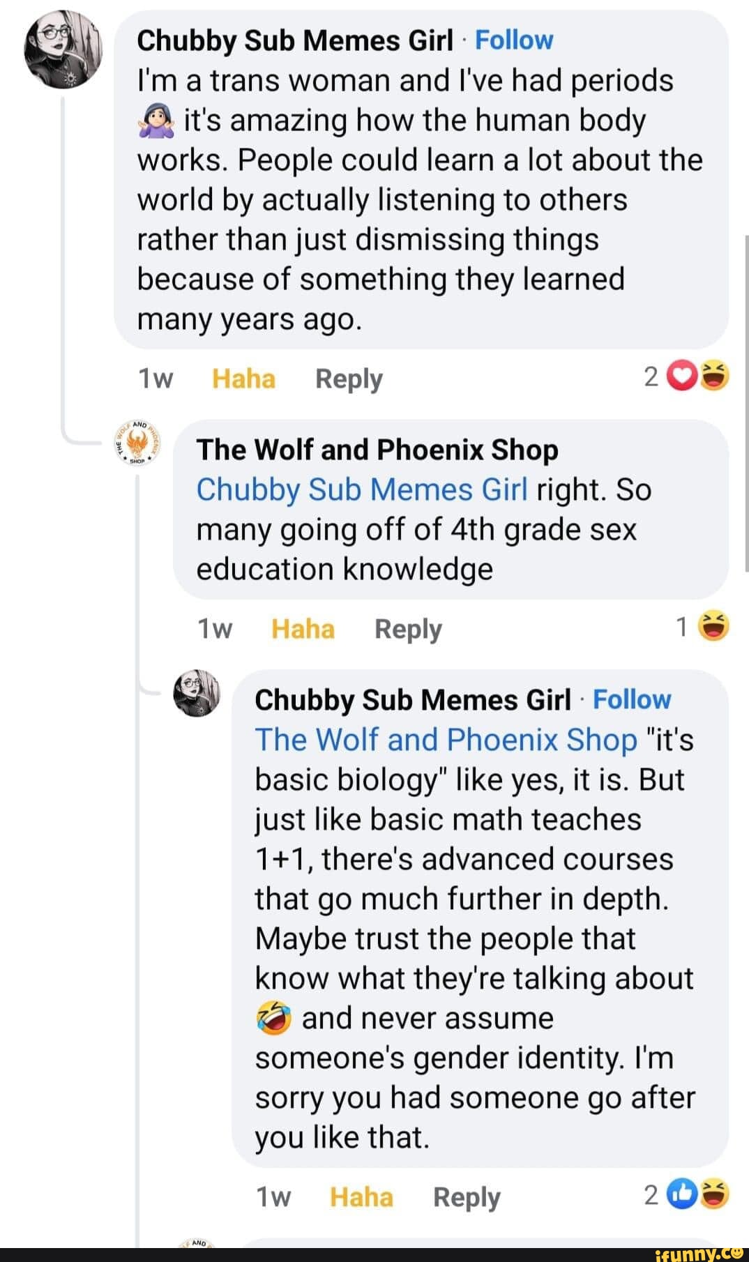 Chubby Sub Memes Girl Follow I'm a trans woman and I've had periods it ...