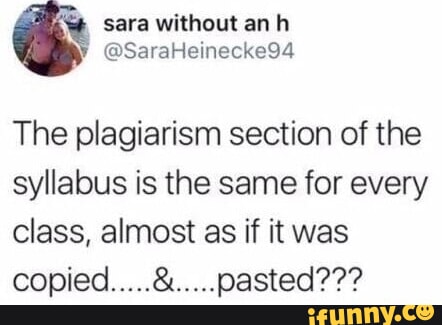 Sara without an The plagiarism section of the syllabus is the same for ...