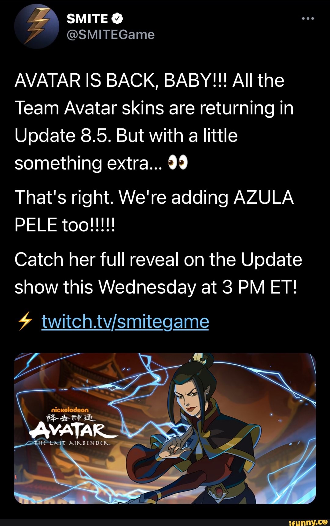 SMITE @SMITEGame AVATAR IS BACK, BABY!!! All the Team Avatar skins are ...