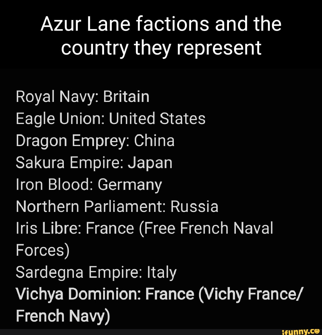 Azur Lane factions and the country they represent Royal Navy: Britain ...