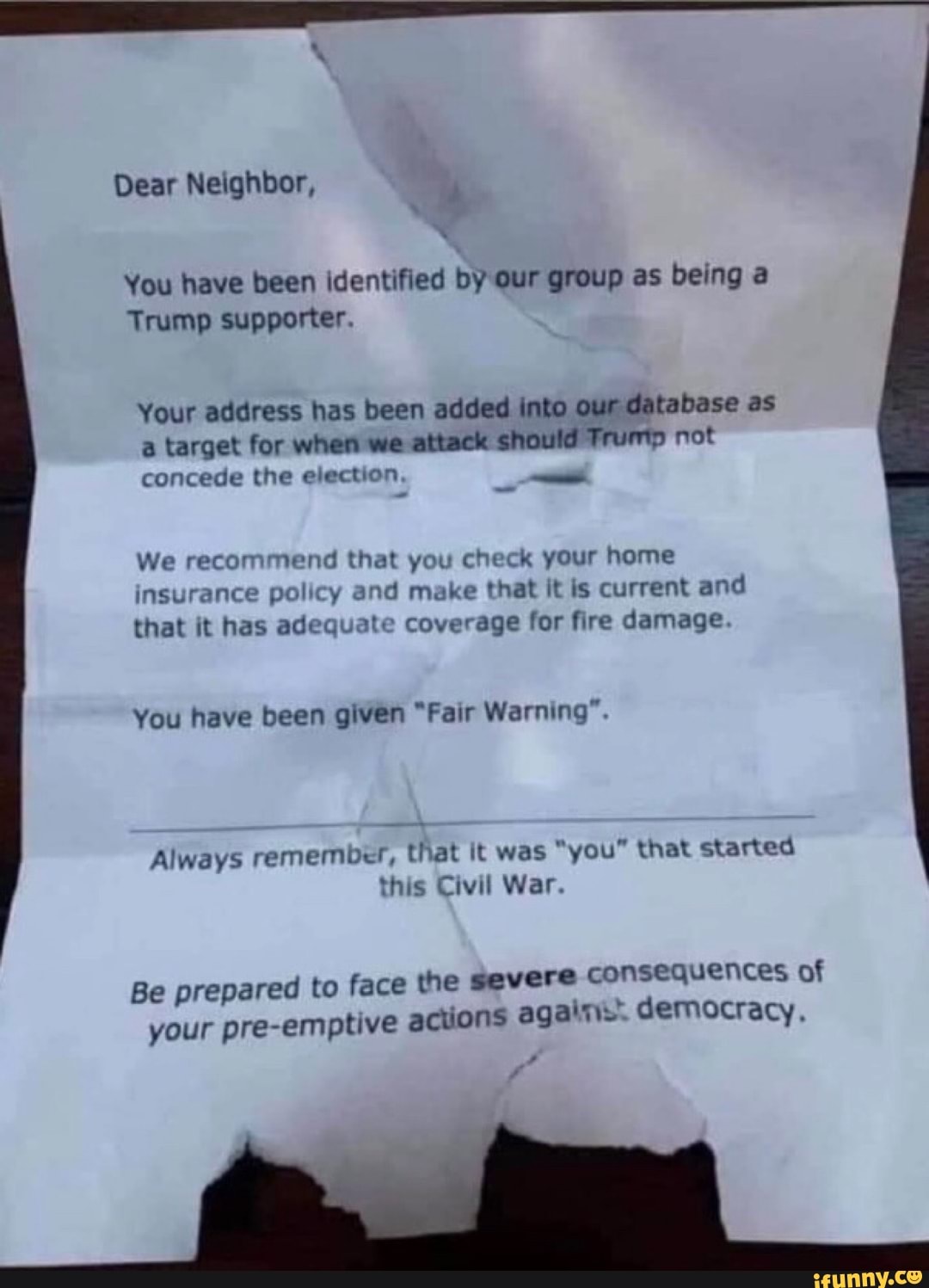 Dear Neighbor, You have been identified by our group as being a Trump ...