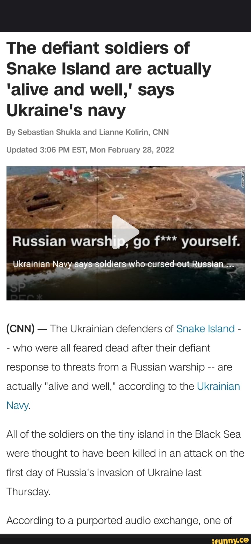 The defiant soldiers of Snake Island are actually 'alive and well ...