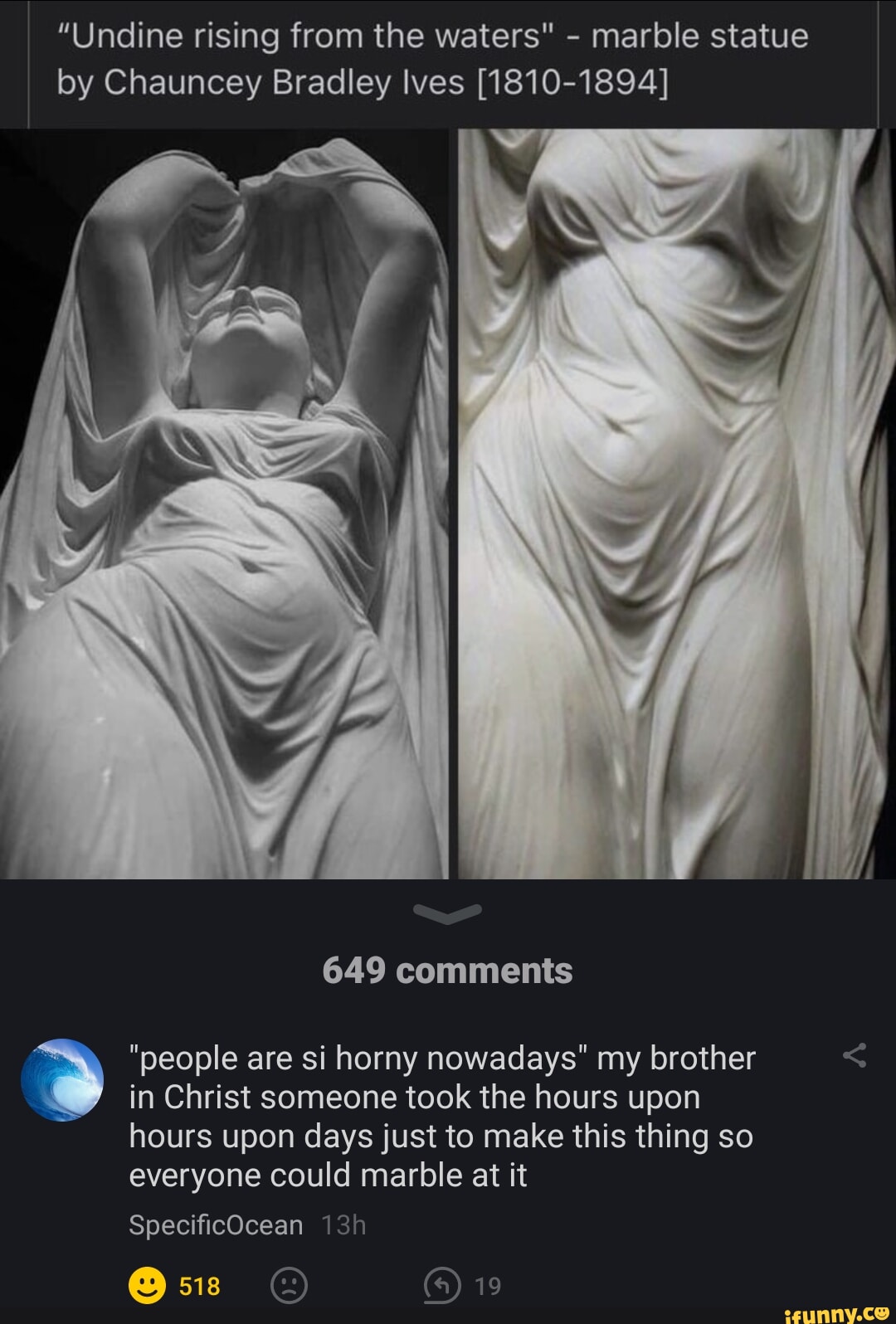 "Undine rising from the waters" - marble statue by Chauncey Bradley ...