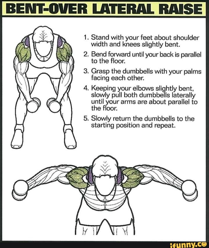 BENT-OVER LATERAL RAISE 1. Stand with your feet about shoulder width ...
