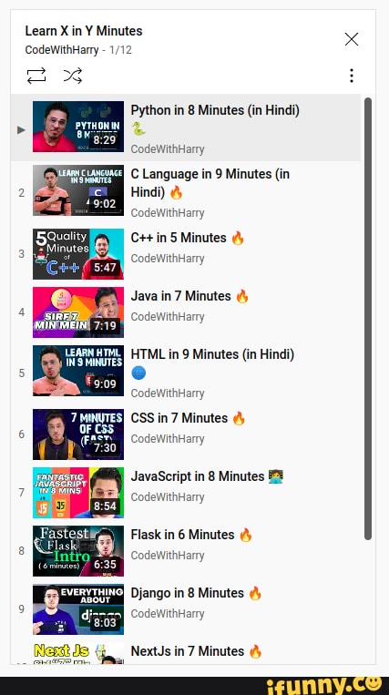 Learn X In Minutes Codewithhary Python In 8 Minutes In Hindi Codewithharry C Language In 9