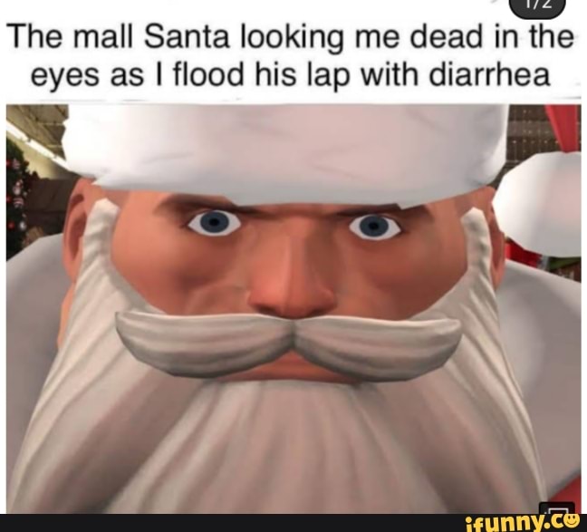 The mall Santa looking me dead in the eyes as I flood his lap with ...