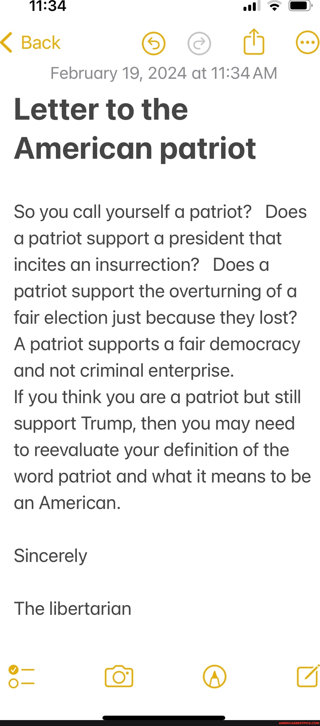 Back 6) February 19, 2024 at AM Letter to the American patriot So you ...