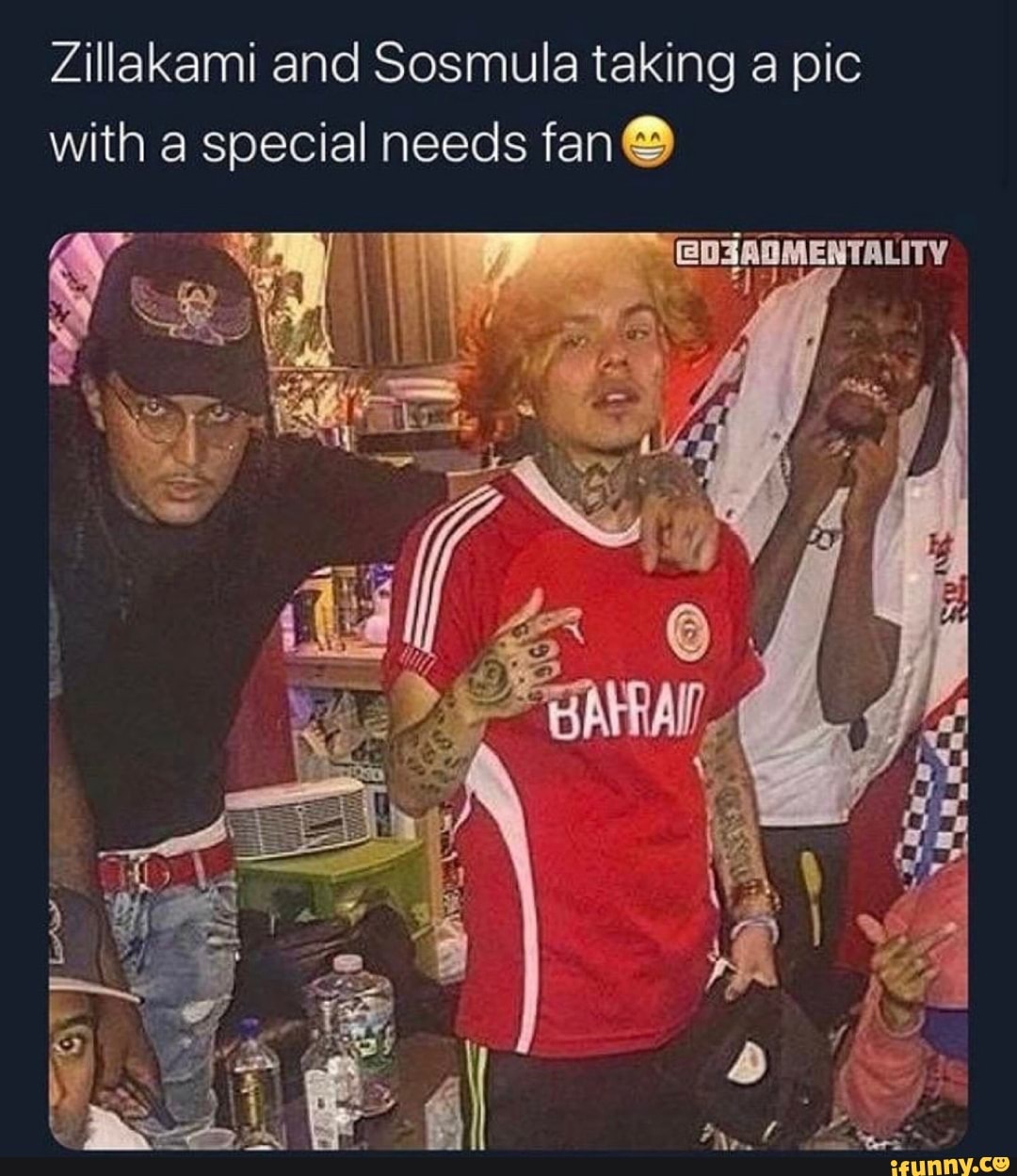 Zillakami and Sosmula taking a pic with a special needs fan O - iFunny