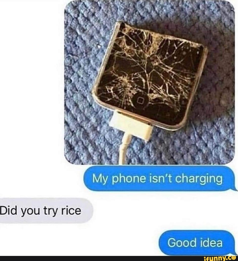 My phone isn't charging Did you try rice Good idea - iFunny
