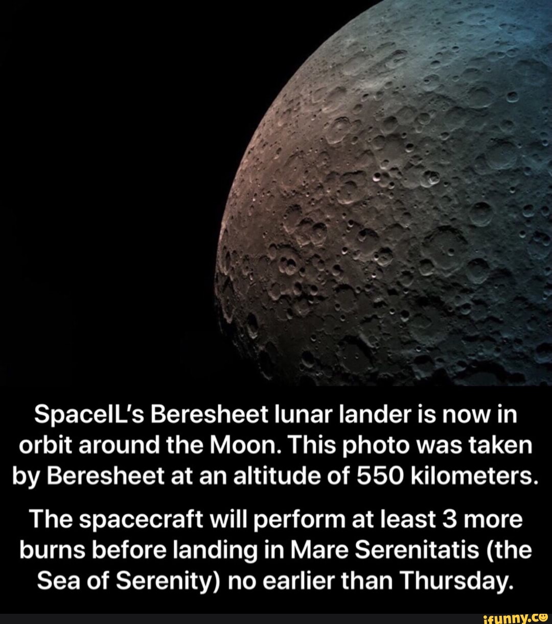 SpacelL’s Beresheet lunar lander is now in orbit around the Moon. This ...