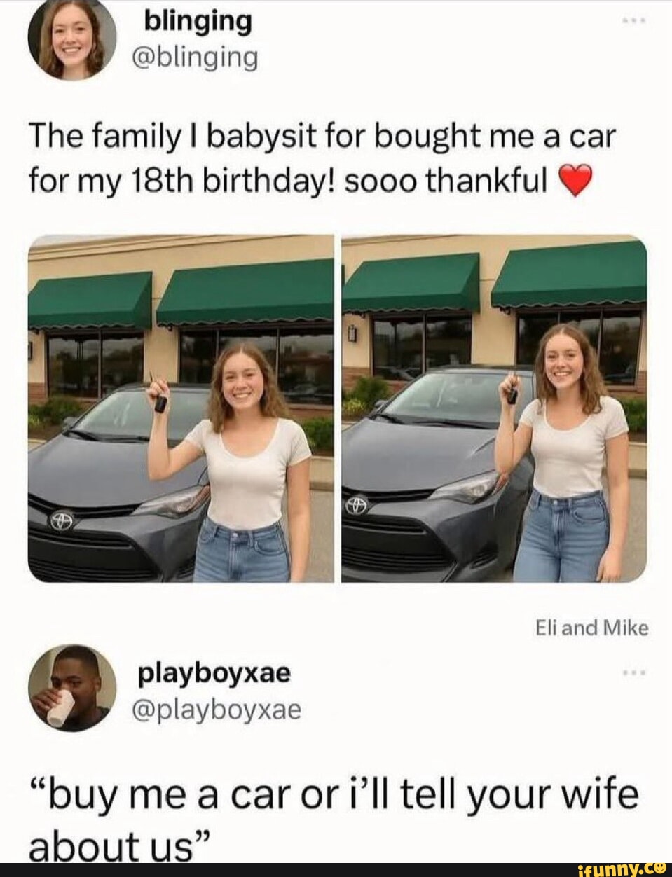 Blinging @blinging The family I babysit for bought me a car for my 18th ...