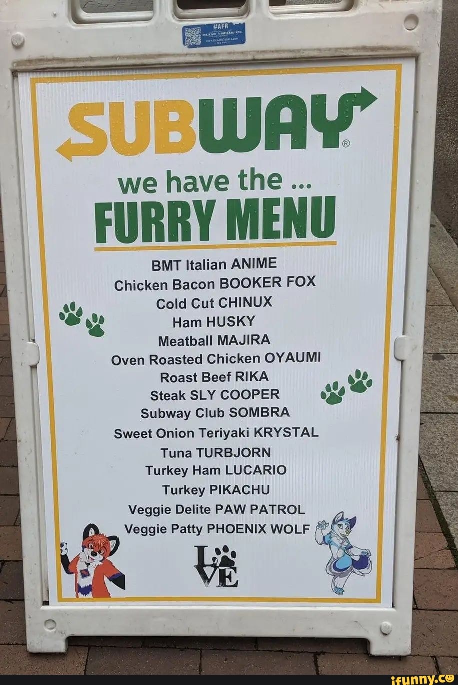 We have the... FURRY MENU BMT Italian ANIME Chicken Bacon BOOKER FOX ...