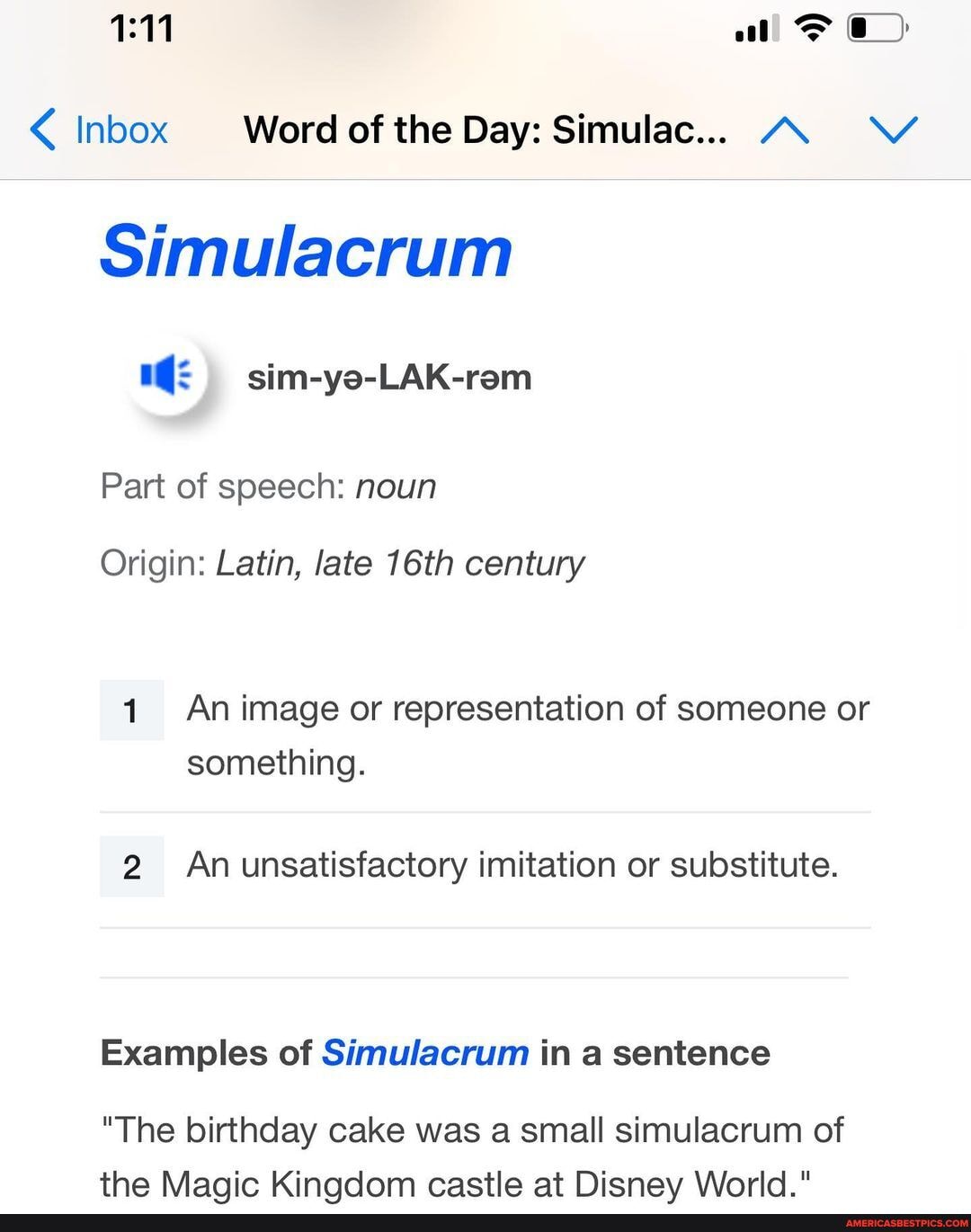 Inbox Word of the Day: Simulac... A Simulacrum sim-ye-LAK-ram Part of ...