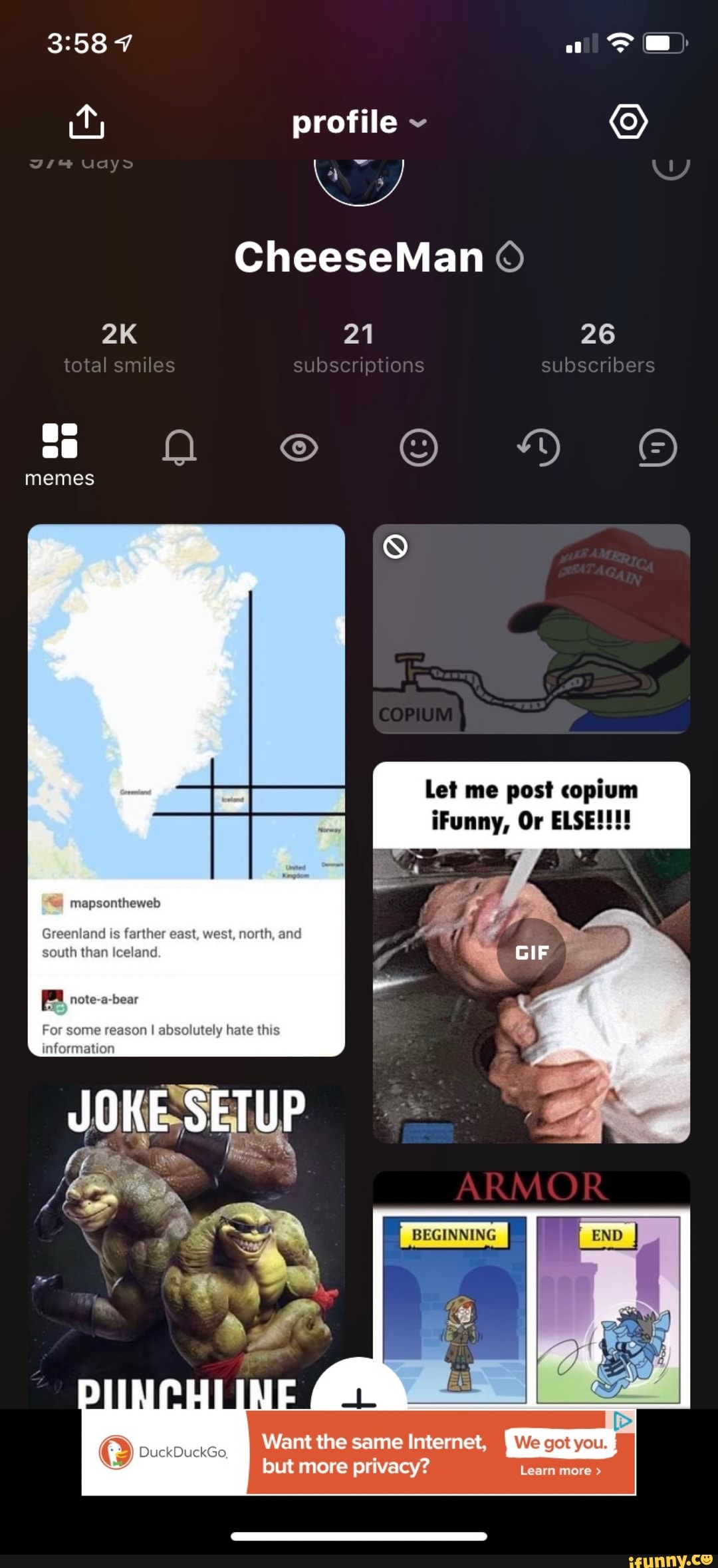 Profile Uays CheeseMan 21 26 total smiles subscript ons subscribers ge ...