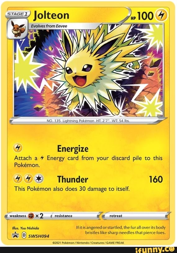 Jolteon Evolves from Eevee NO. 135, Lightning HT. 2: 4 Energize Attach ...