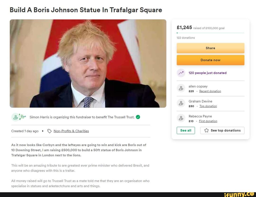 Build A Boris Johnson Statue In Trafalgar Square of 100,00 122 ...