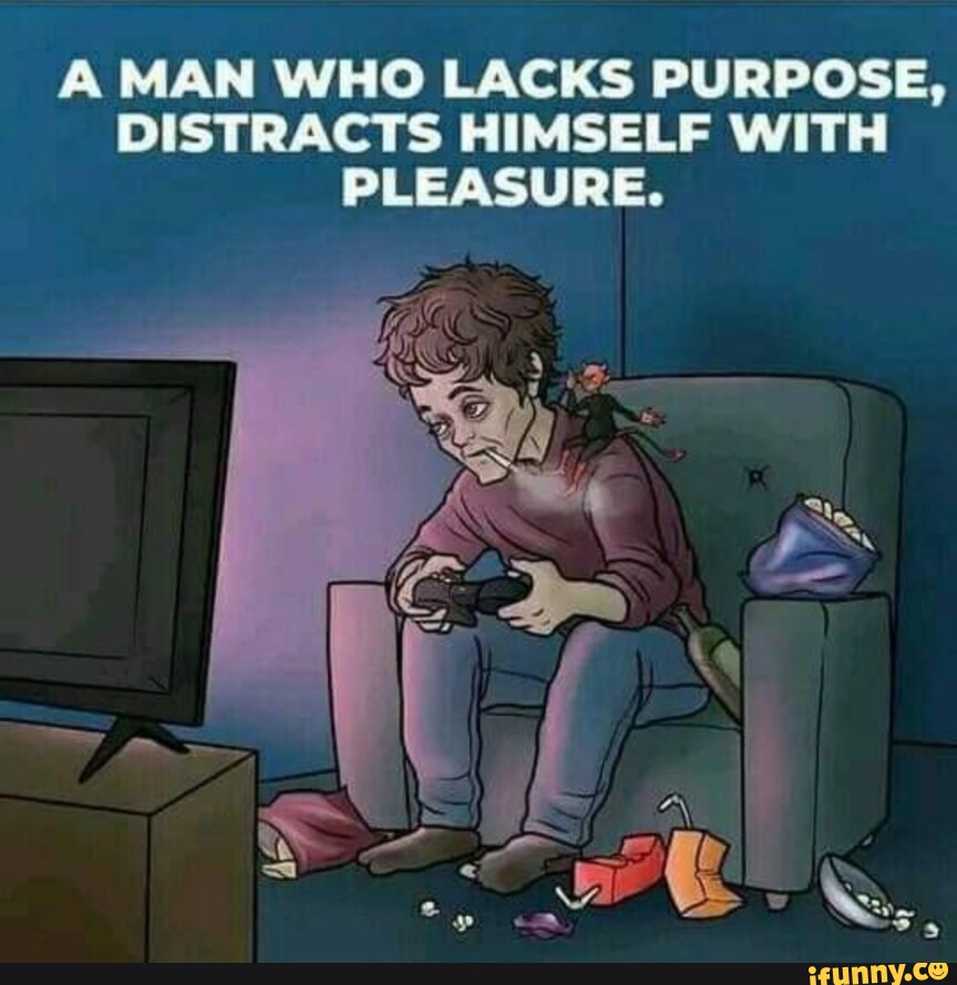 A MAN WHO LACKS PURPOSE, DISTRACTS HIMSELF WITH PLEASURE. - iFunny