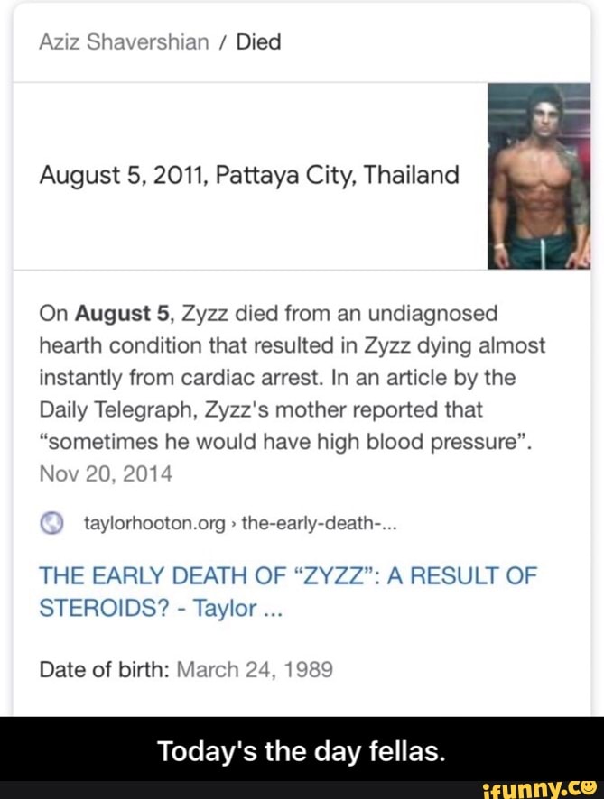 August 5, 2011, Pattaya City, Thailand On August 5. Zyzz died from an ...