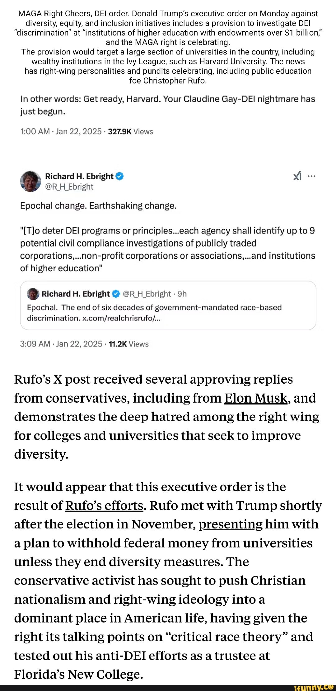 MAGA Right Cheers, DEI order. Donald Trump's executive order on Monday ...